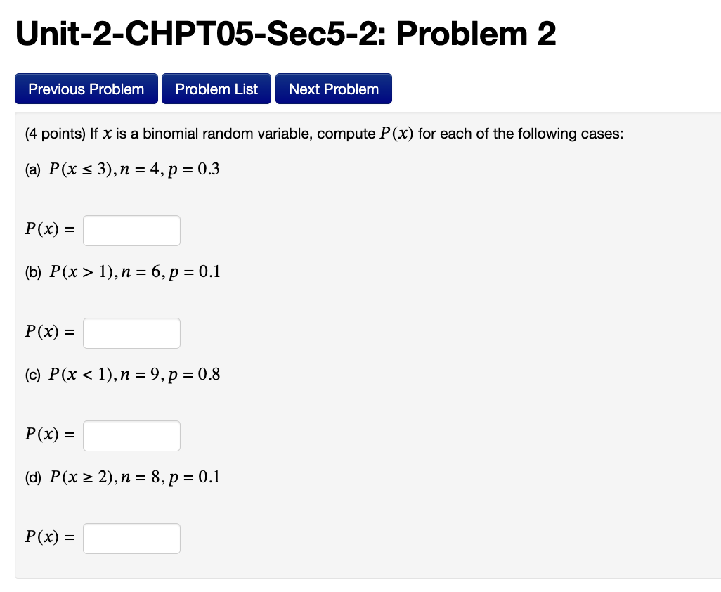 Solved (4 points) If x is a binomial random variable, | Chegg.com