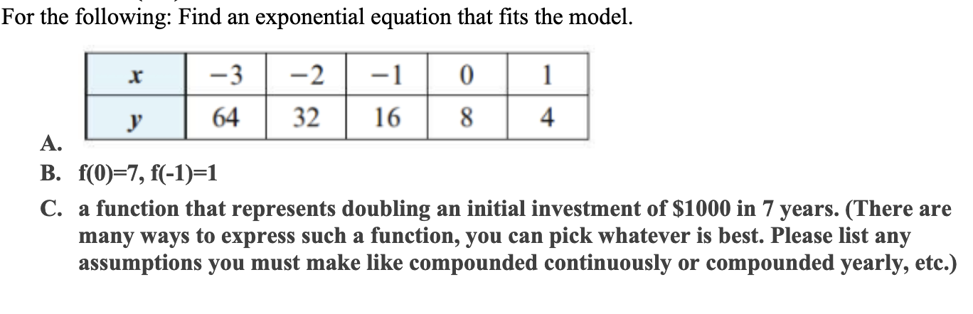 Solved or the following: Find an exponential equation that | Chegg.com