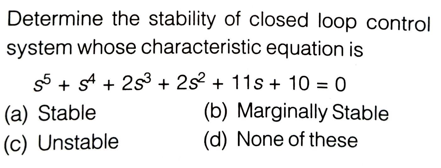 Solved Determine the stability of closed loop control system | Chegg.com