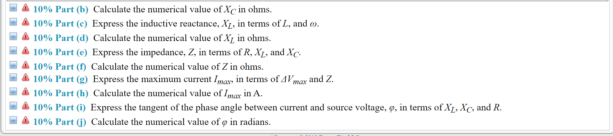 Solved: A 10% Part (b) Calculate The Numerical Value Of Xc... | Chegg.com