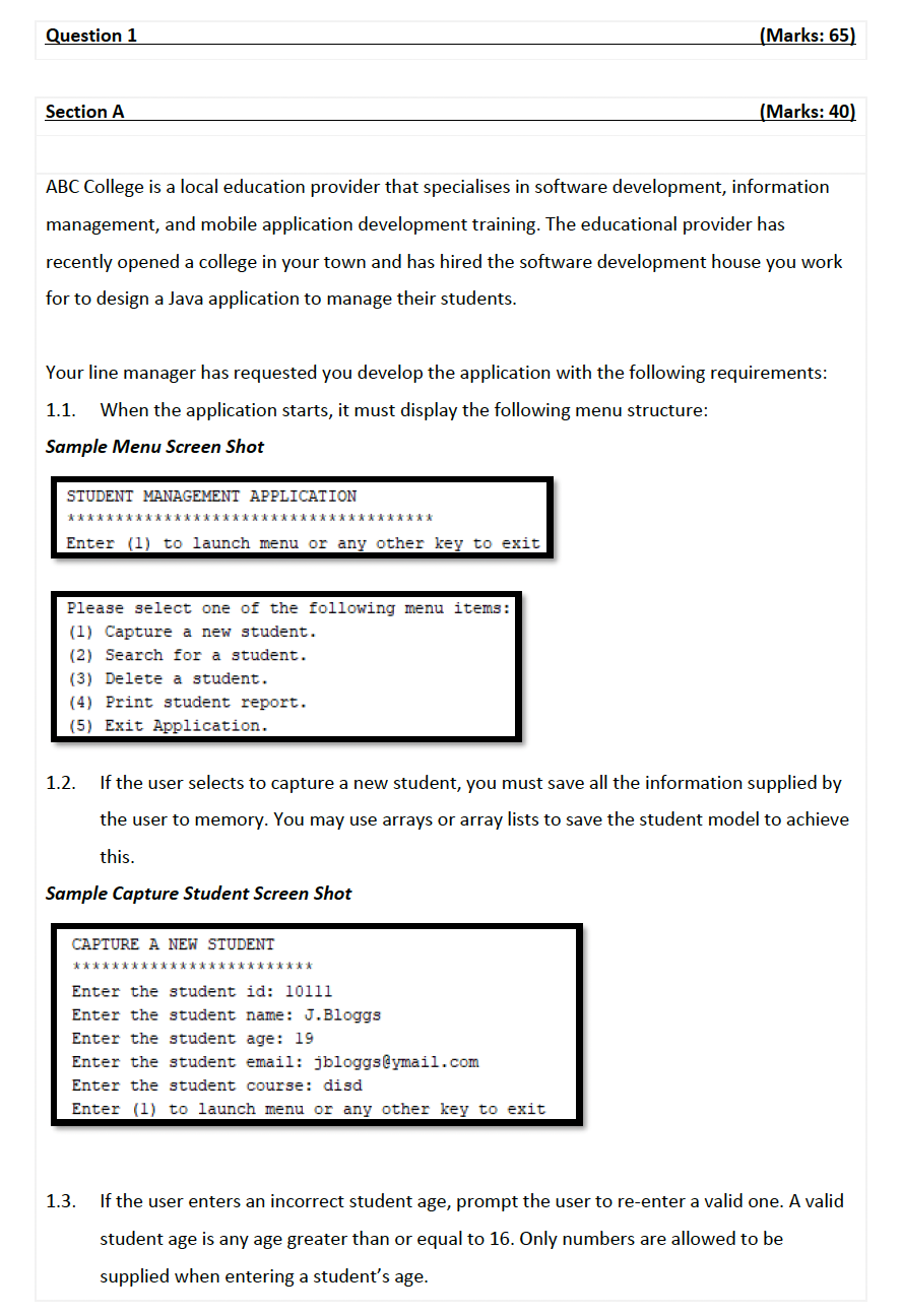 Solved Question 1 (Marks: 65) Section A (Marks: 40) ABC | Chegg.com