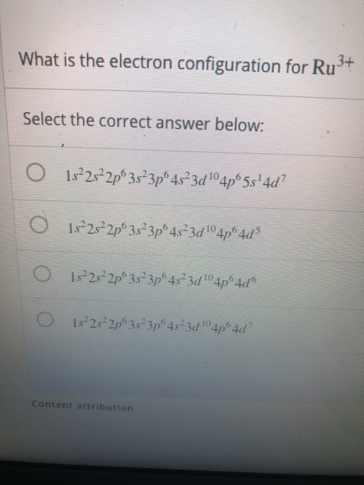 Solved What is the electron configuration for Ru Select the | Chegg.com