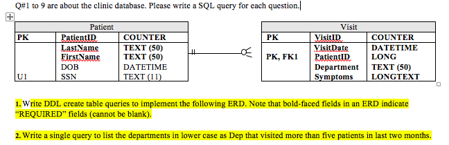 Q#1 to 9 are about the clinic database. Please write | Chegg.com