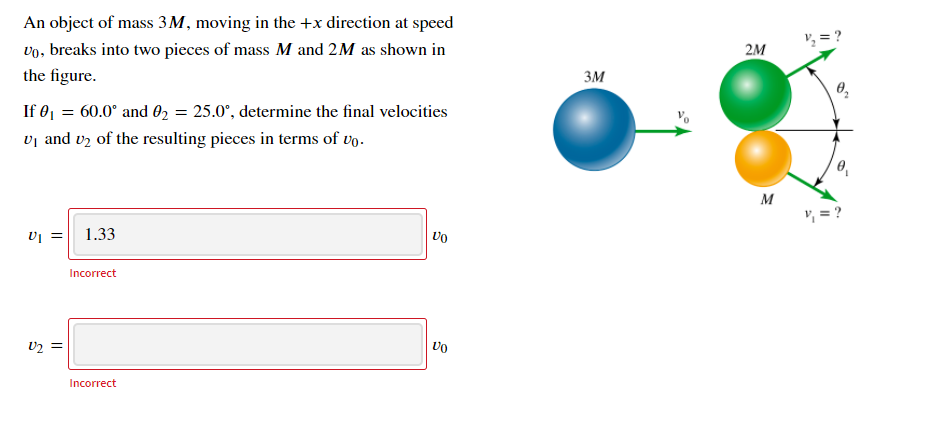 Solved 2M An object of mass 3M, moving in the +x direction | Chegg.com
