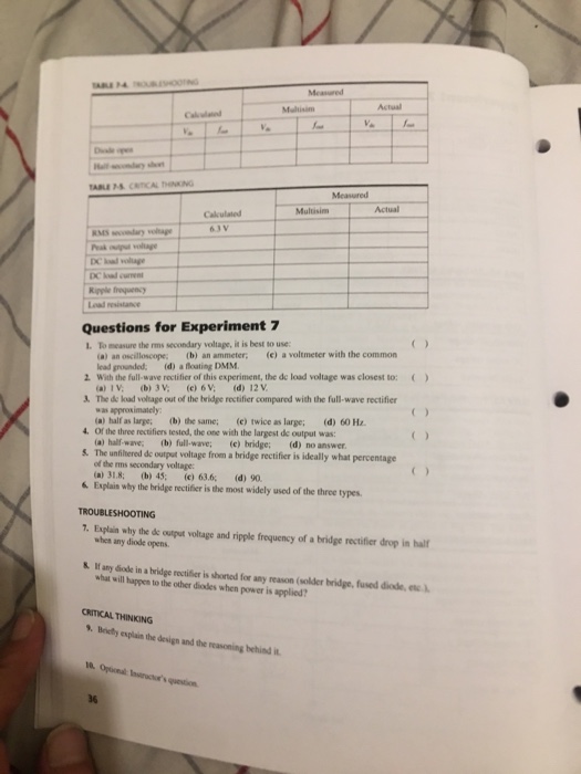 Solved Experiments manual rectifier circuits experiment | Chegg.com
