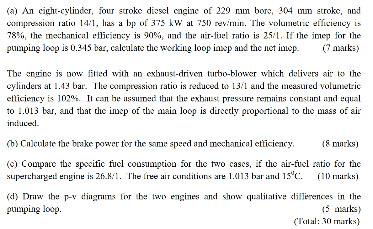 Solved (a) ﻿An eight-cylinder, four stroke diesel engine of | Chegg.com