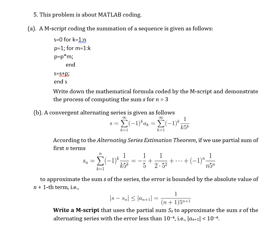 5. This problem is about MATLAB coding. (a). A | Chegg.com