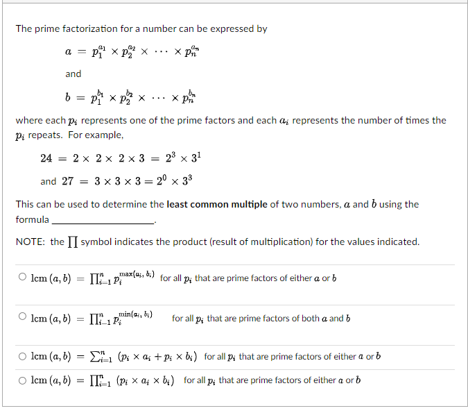 Solved The prime factorization for a number can be expressed | Chegg.com