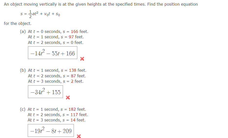 Solved An Object moving vertically is at the given heights | Chegg.com