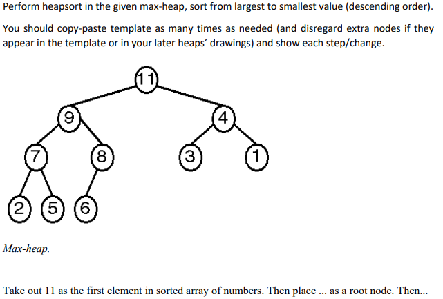 Solved Perform heapsort in the given max-heap, sort from | Chegg.com