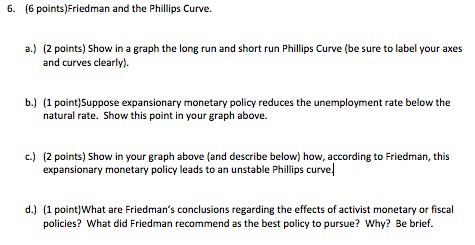 Solved 6. (6 points)Friedman and the Phillips Curve. a.) (2 | Chegg.com