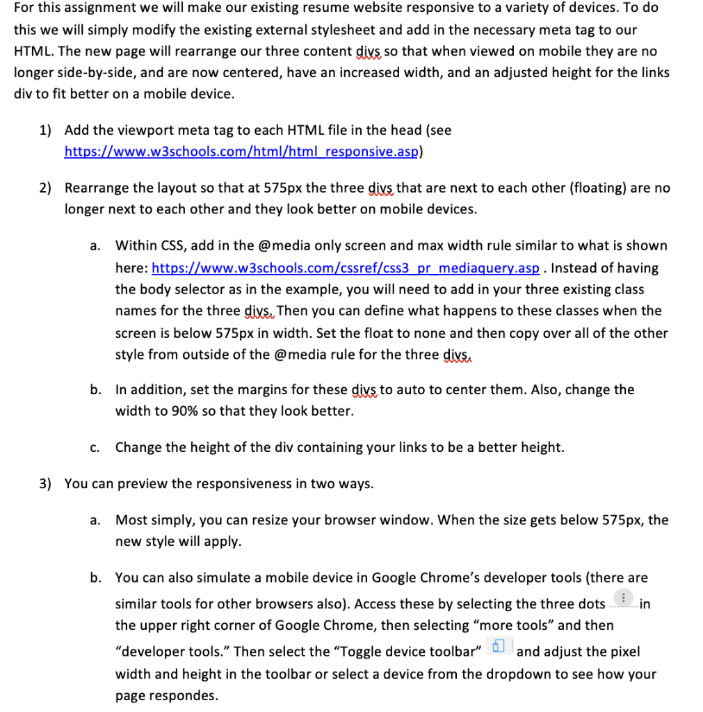 Solved For this assignment we will make our existing resume | Chegg.com