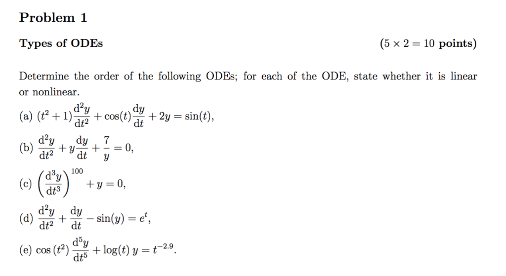 Solved Problem 1 Types of ODEs Determine the order of the | Chegg.com