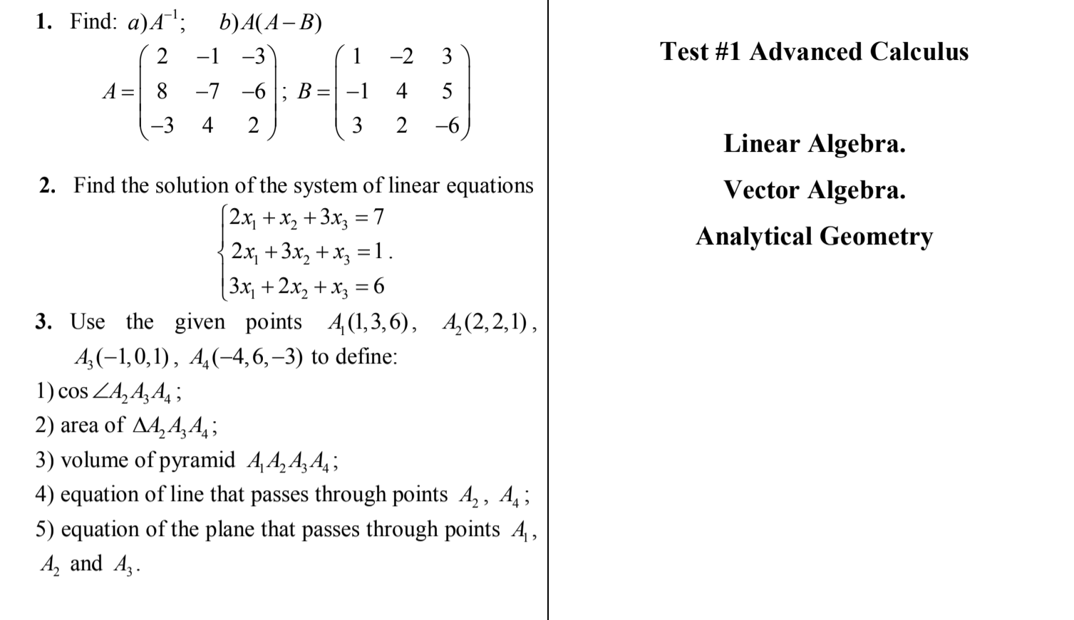 Solved Test #1 Advanced Calculus 1. Find: a)A'; b)A(A-B) 2 | Chegg.com