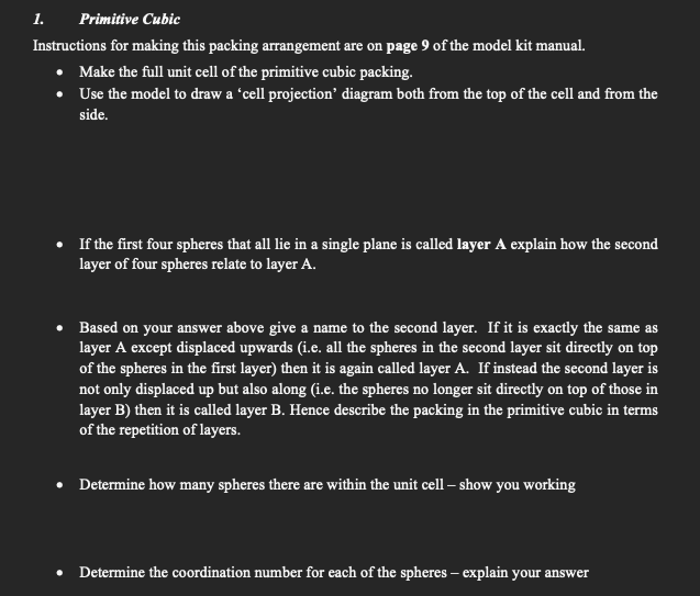 Solved 1. Primitive Cubic Instructions for making this | Chegg.com
