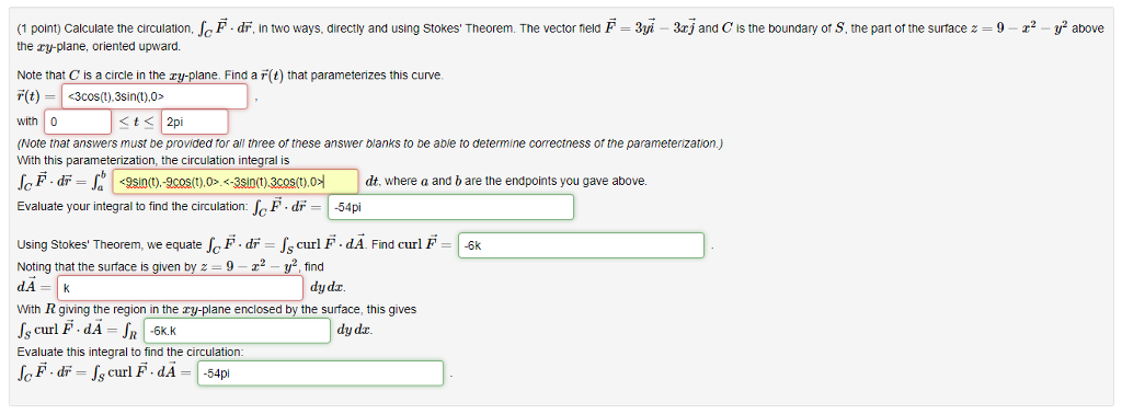 Solved 1 point) Calculate the circulation. Jc F. dF, in two | Chegg.com