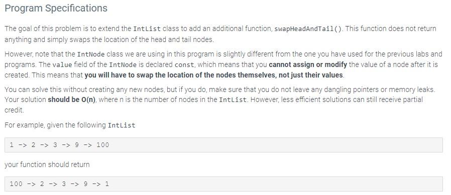 Solved Program Specifications The goal of this problem is to | Chegg.com