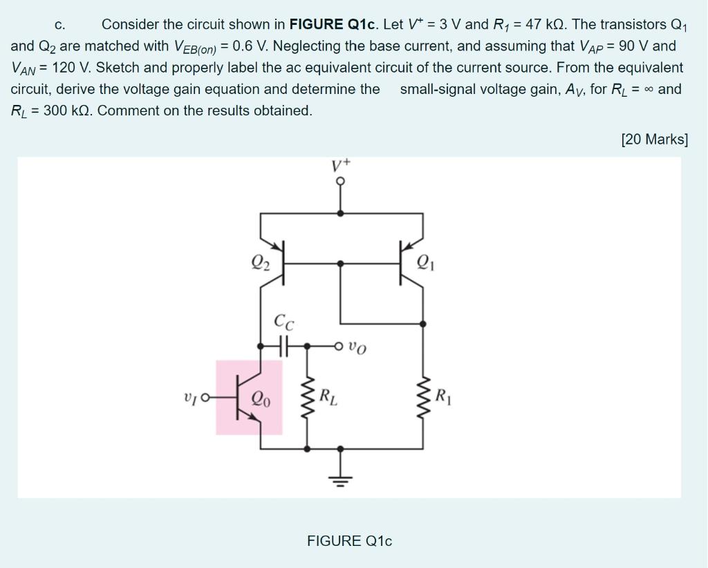 Solved C. Consider the circuit shown in FIGURE Q1c. Let V+ = | Chegg.com