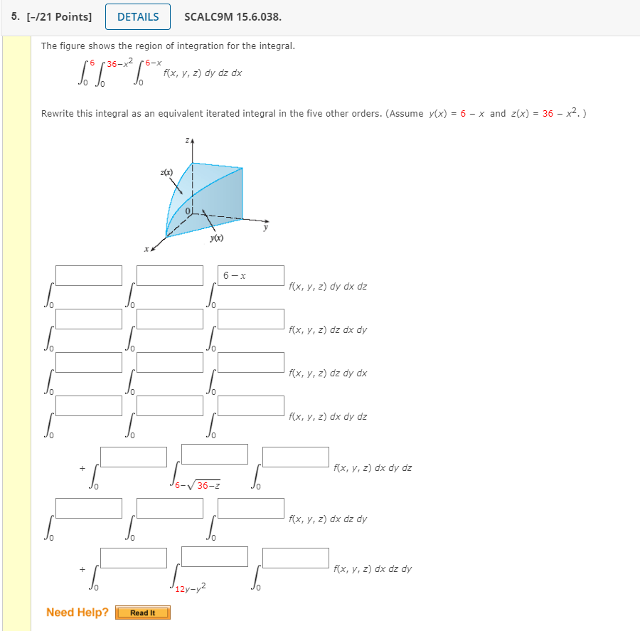 Solved 5. (-/21 Points) DETAILS SCALC9M 15.6.038. The figure | Chegg.com