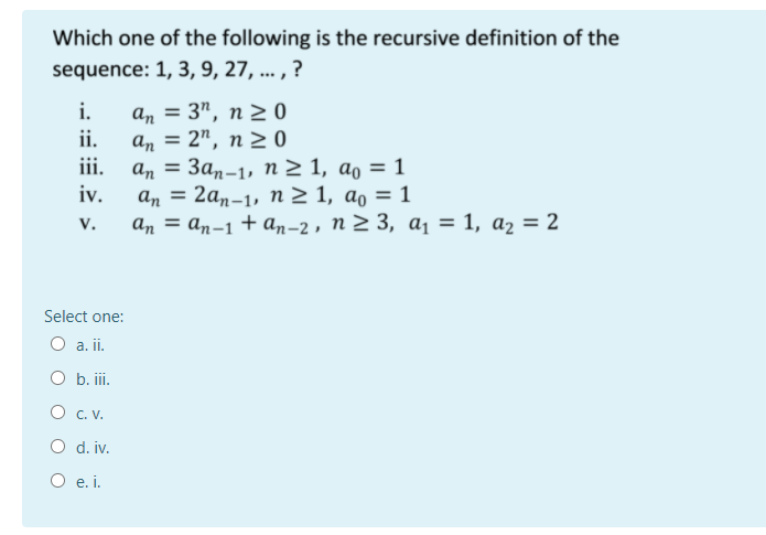Solved Which one of the following is the recursive | Chegg.com