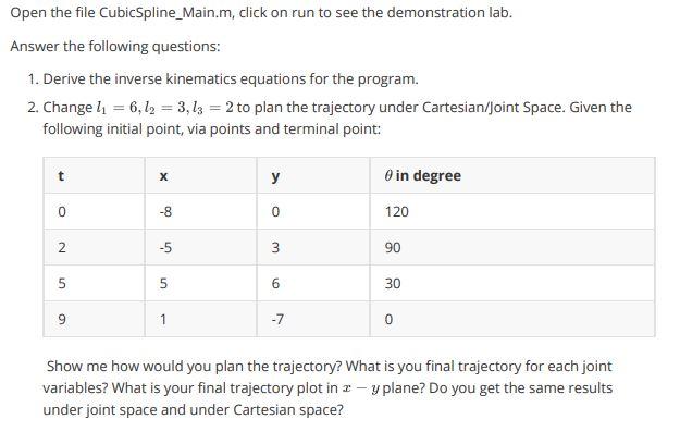 % This is for planning the cubic spline trajectory | Chegg.com