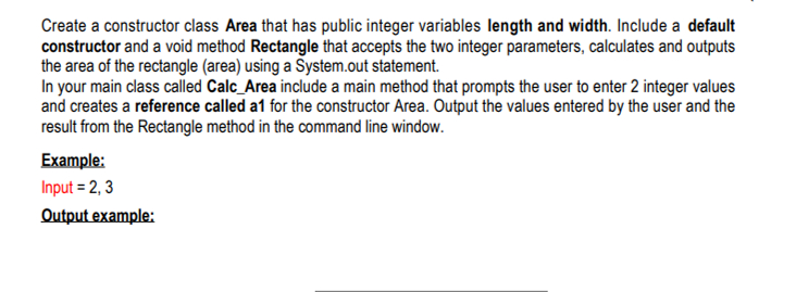 Solved Create a constructor class Area that has public | Chegg.com