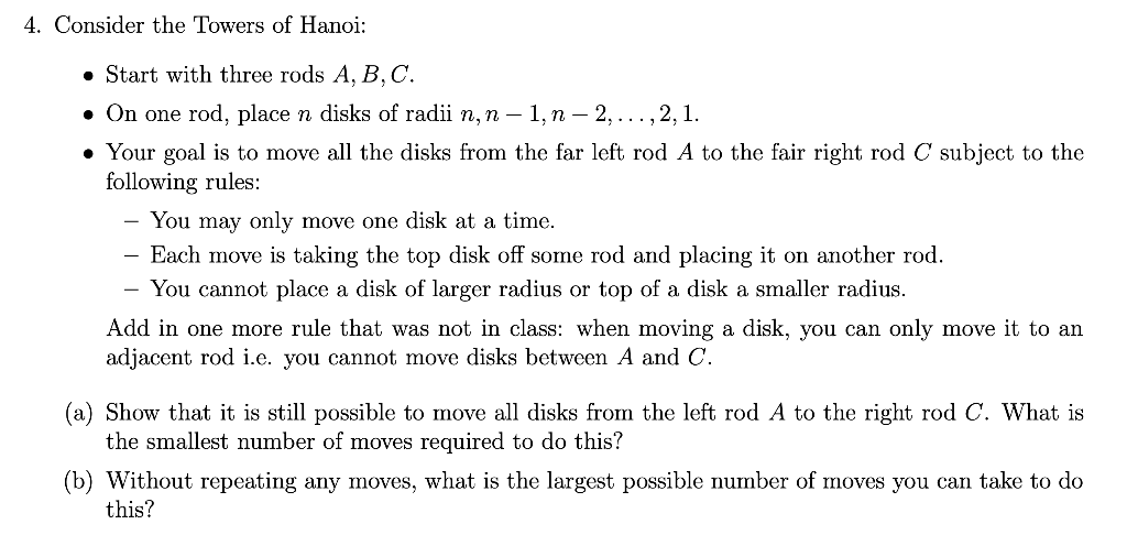 Solved Consider the Towers of Hanoi: - Start with three rods | Chegg.com