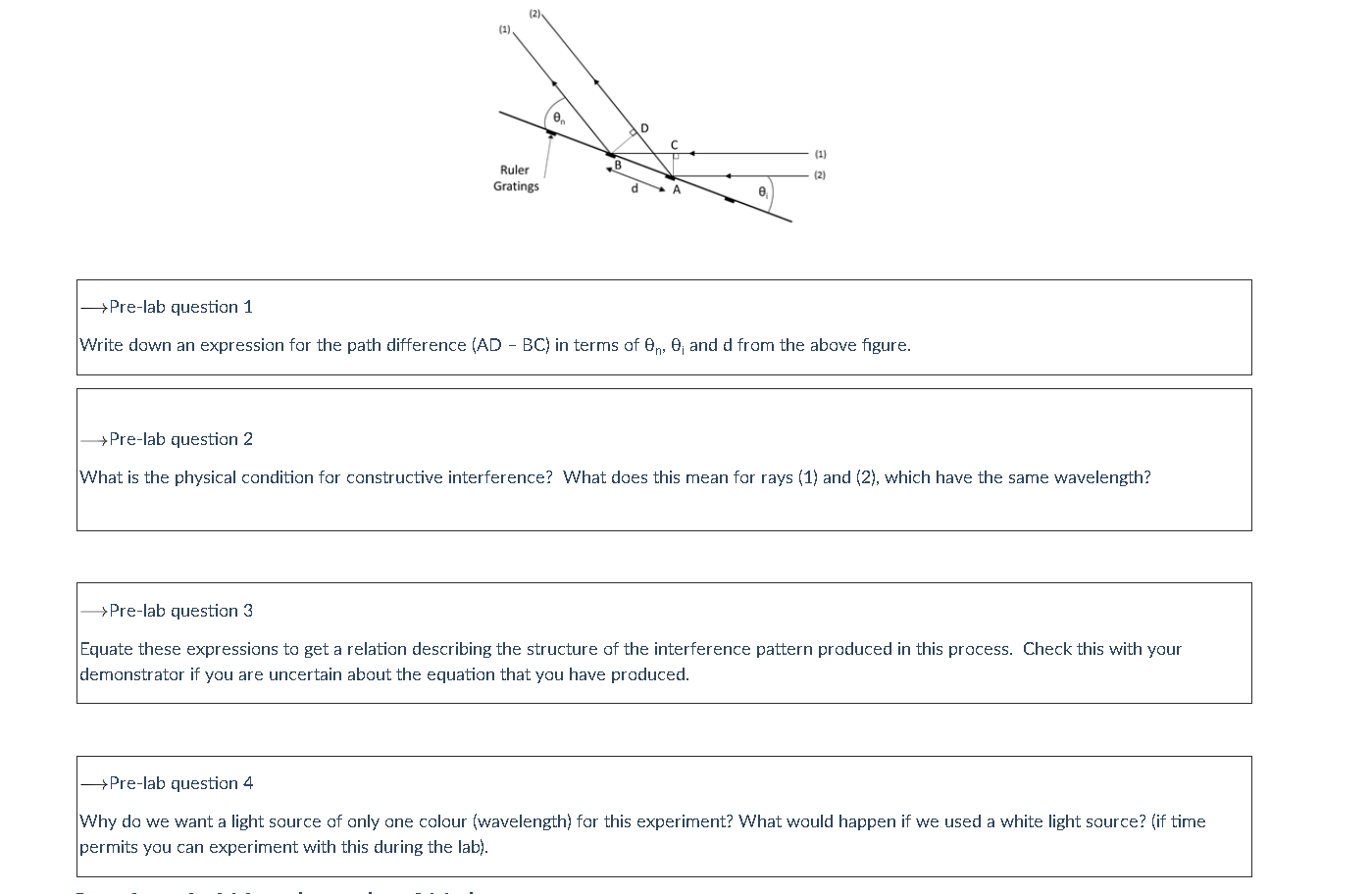 Solved (2) (1) D Ruler Gratings (2) d >Pre-lab question 1 | Chegg.com