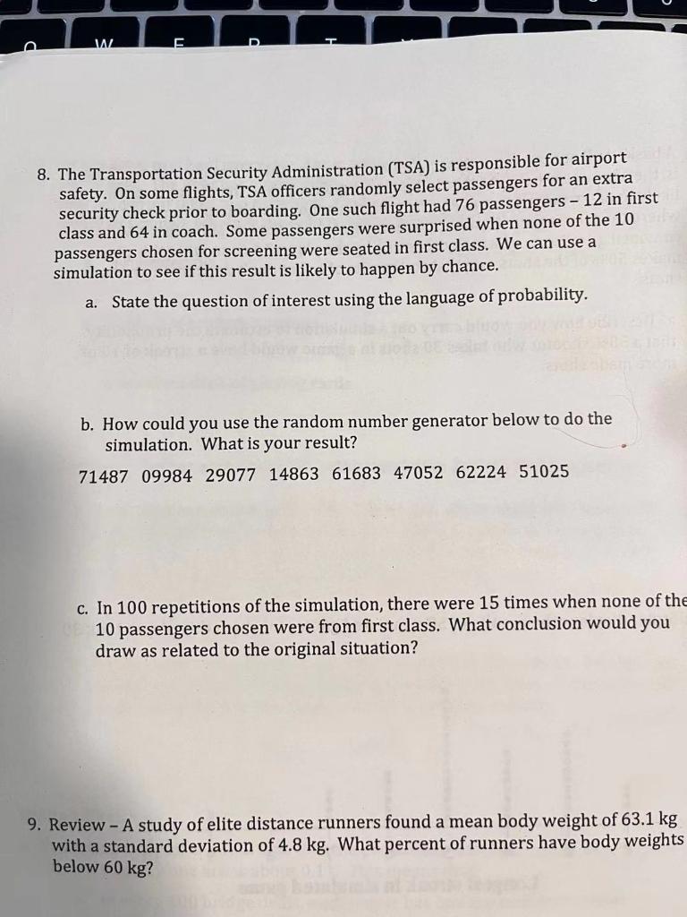 Solved W D 8. The Transportation Security Administration | Chegg.com