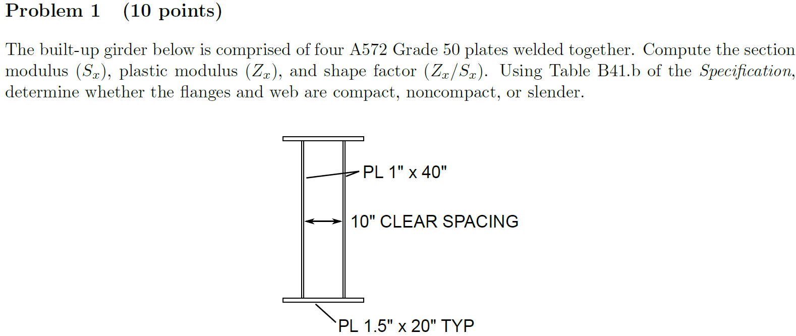Solved (10 points) Problem 1 The built-up girder below is | Chegg.com Solved (10 points) Problem 1 The built-up girder below is | Chegg.com
