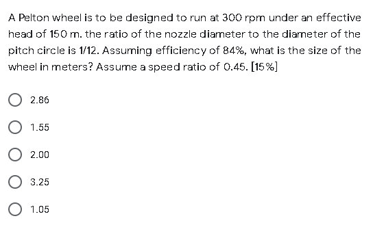 Solved A Pelton wheel is to be designed to run at 300 rpm | Chegg.com