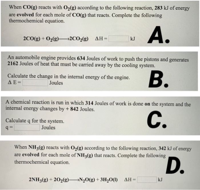 Solved When CO(g) reacts with O2(g) according to the | Chegg.com
