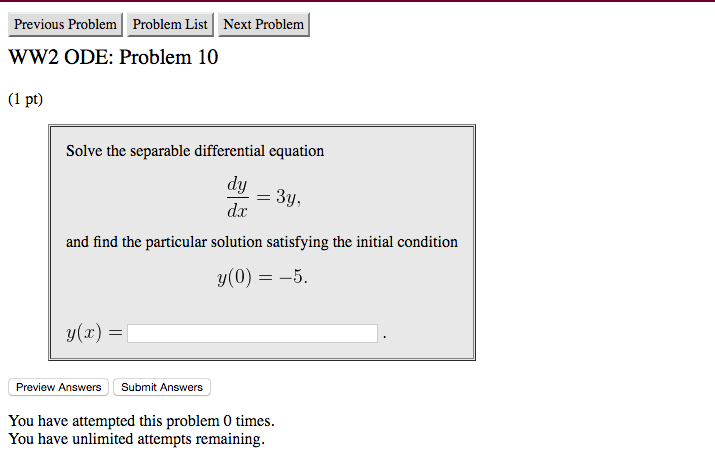 Solved Previous Problem Problem List Next Problem WW2 ODE: | Chegg.com