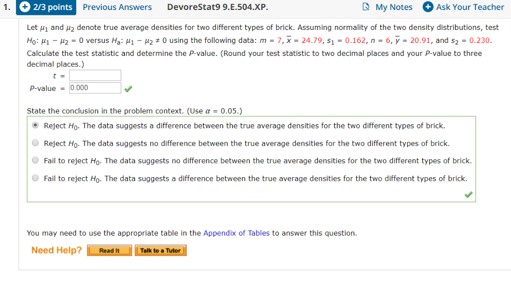 Solved 1. 2/3 points Previous Answers DevoreStat9 | Chegg.com