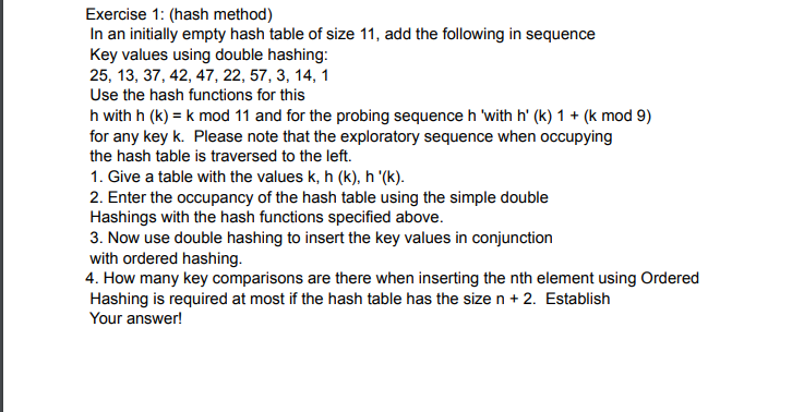 Exercise 1: (hash method) In an initially empty hash | Chegg.com