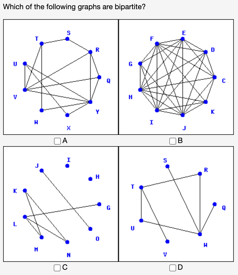 Solved Which of the following graphs are bipartite? | Chegg.com