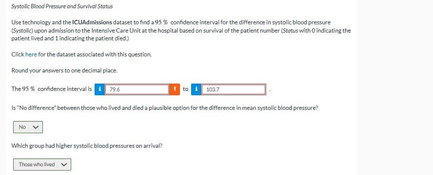 Solved Systolic Blood Pressure and Survival Status Use | Chegg.com