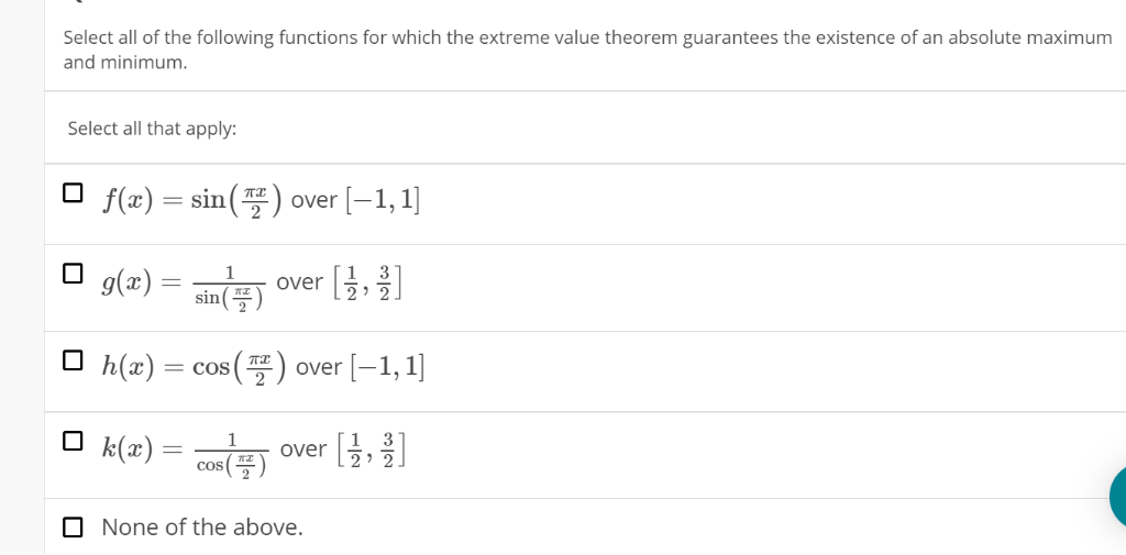 Solved Select all of the following functions for which the | Chegg.com