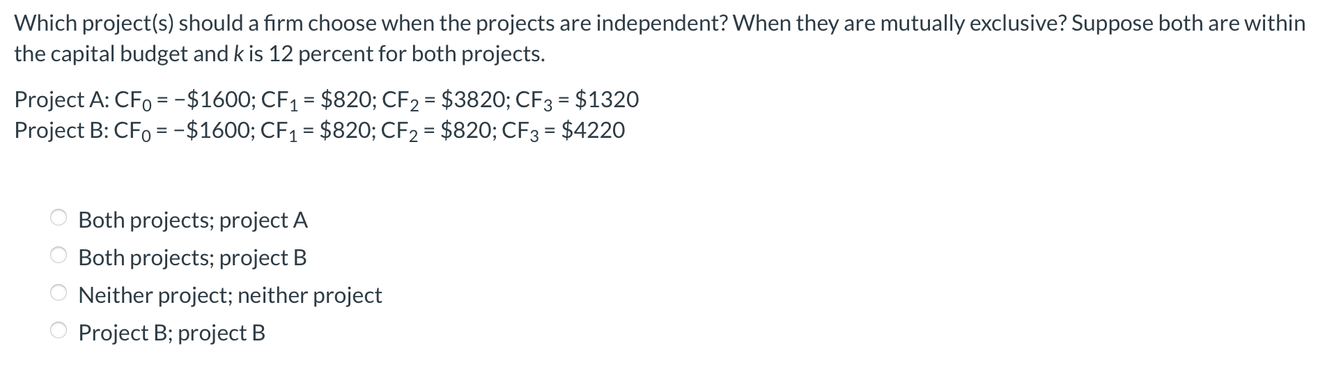 Solved Which project(s) should a firm choose when the | Chegg.com