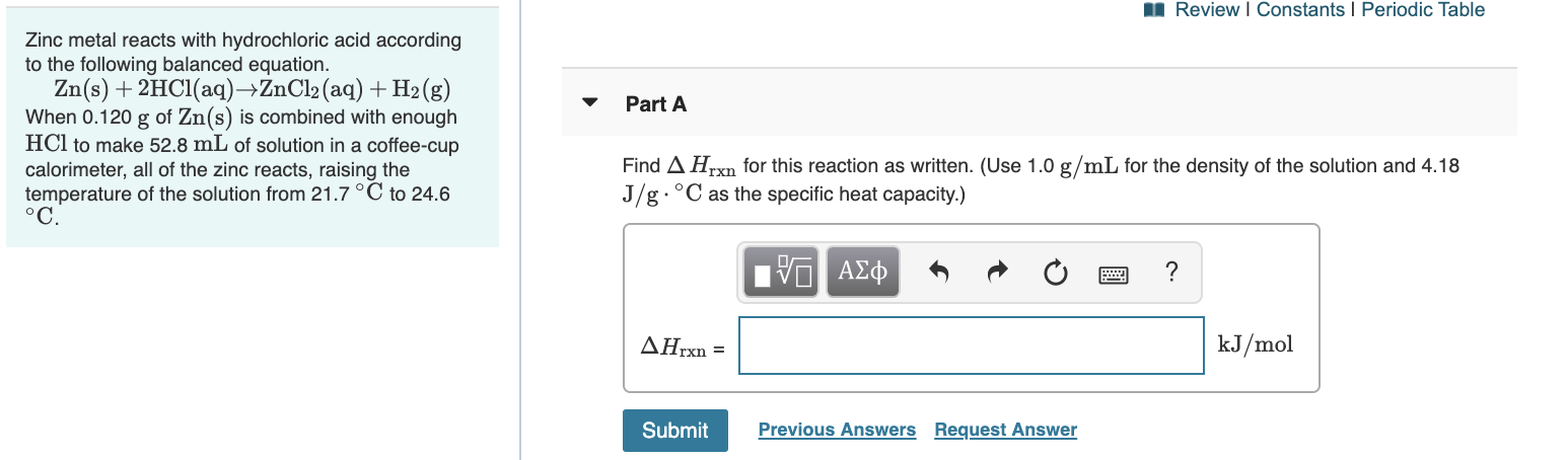 Solved m Review Constants 1 Periodic Table Part A Zinc metal | Chegg.com