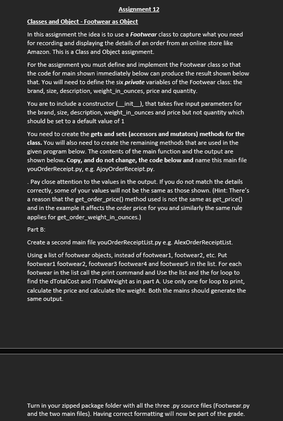 Solved Classes and Object - Footwear as Object In this | Chegg.com