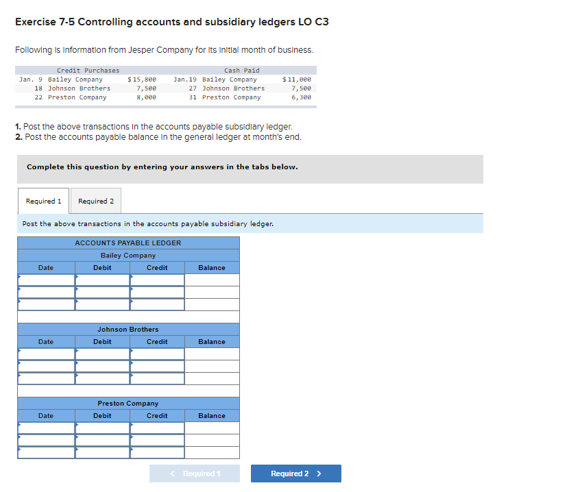 Solved Exercise 7-5 Controlling accounts and subsidiary | Chegg.com