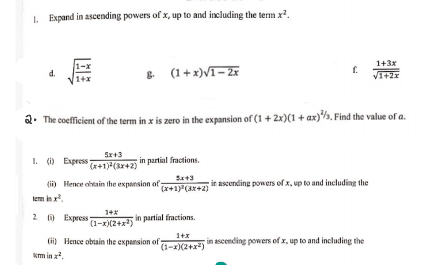 Solved 1. Expand in ascending powers of x, up to and | Chegg.com