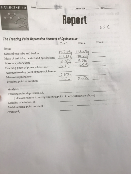 Solved ENERCISE 12 NAME LAB SECTION DATE_ Report The | Chegg.com