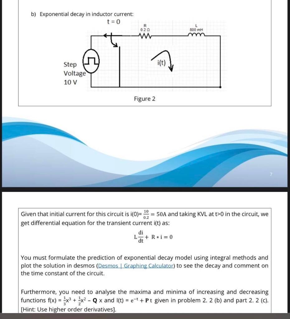 Solved b) Exponential decay in inductor current: t = 0 R 020 | Chegg.com