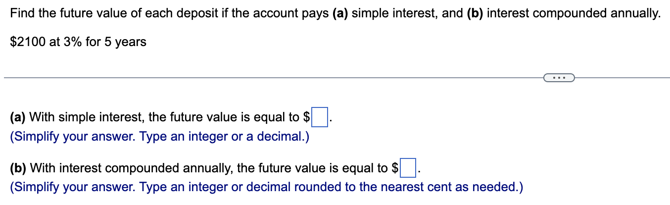 Solved Find the future value of each deposit if the account | Chegg.com