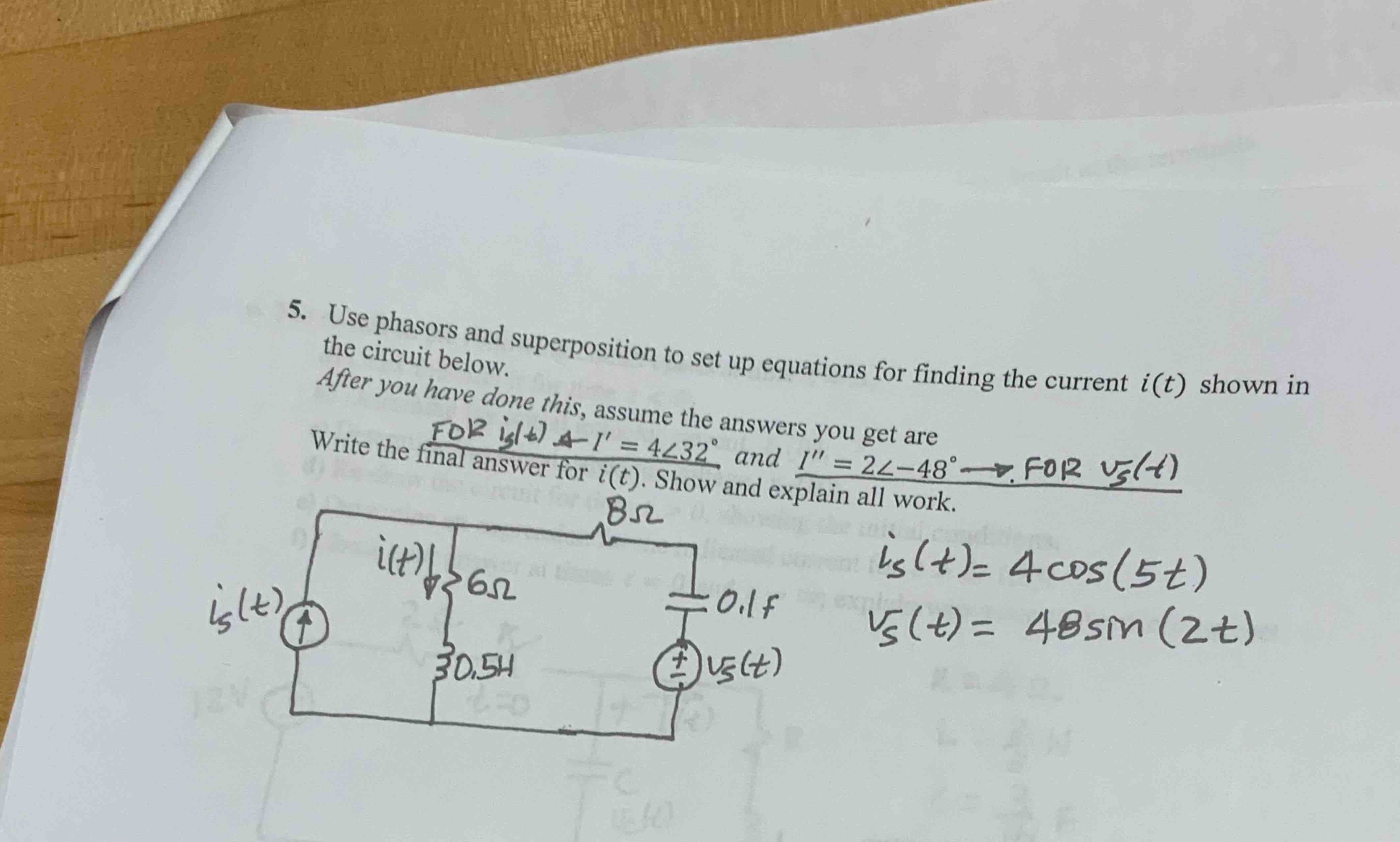 Solved Use phasors and superposition to ﻿set up ﻿equations | Chegg.com