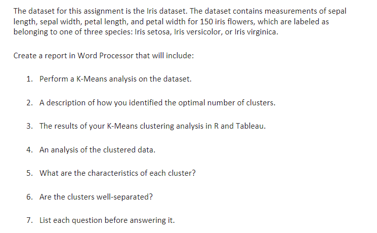 Solved The dataset for this assignment is the Iris dataset. | Chegg.com