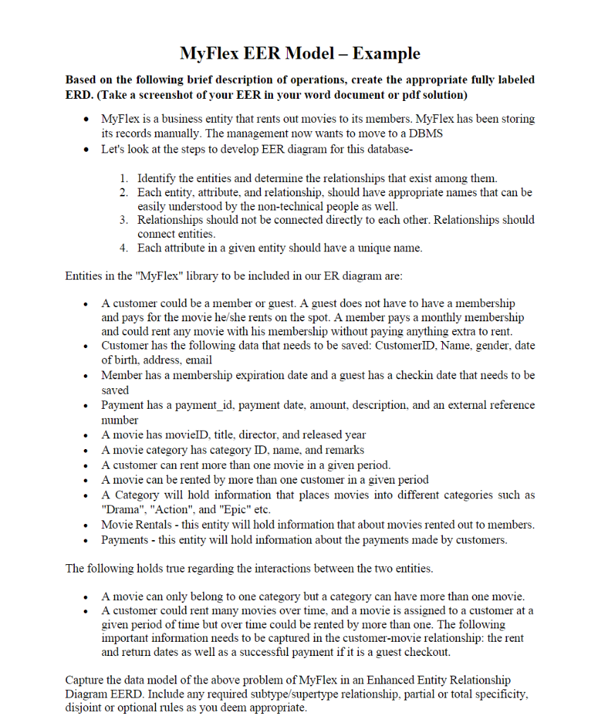 Solved MyFlex EER Model - Example Based on the following | Chegg.com