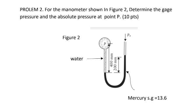 Solved PROLEM 2. For the manometer shown in Figure 2, | Chegg.com